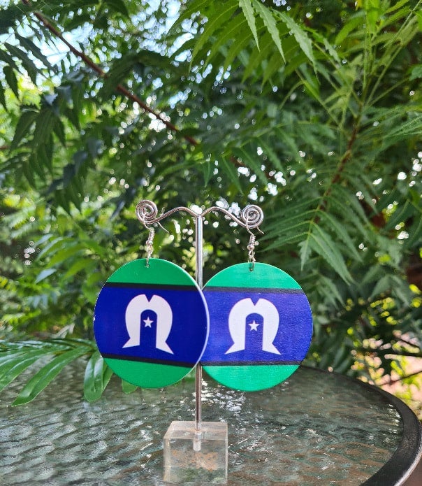 TSI Flag Wooden Earring (7x7cm) | Bamaga Dreamtime Store